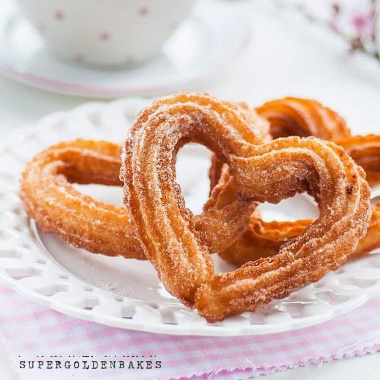 Heart-shaped churros with chocolate sauce