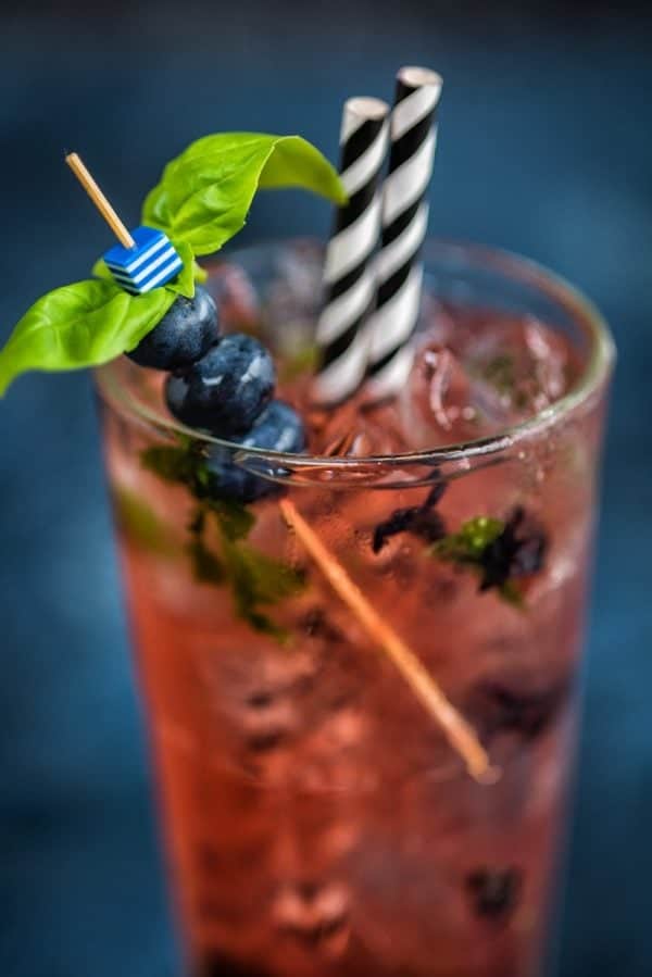 Blueberry basil Moscow Mule cocktail