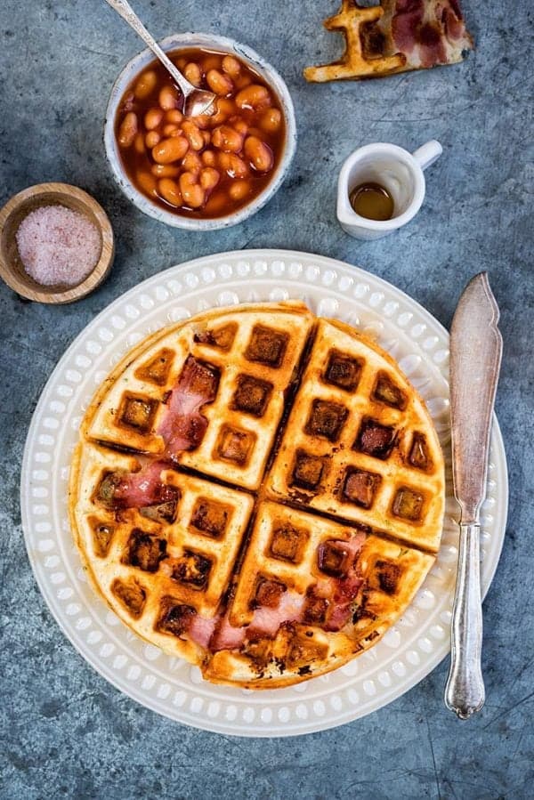 Savoury egg, cheddar and bacon breakfast waffles | Supergolden Bakes