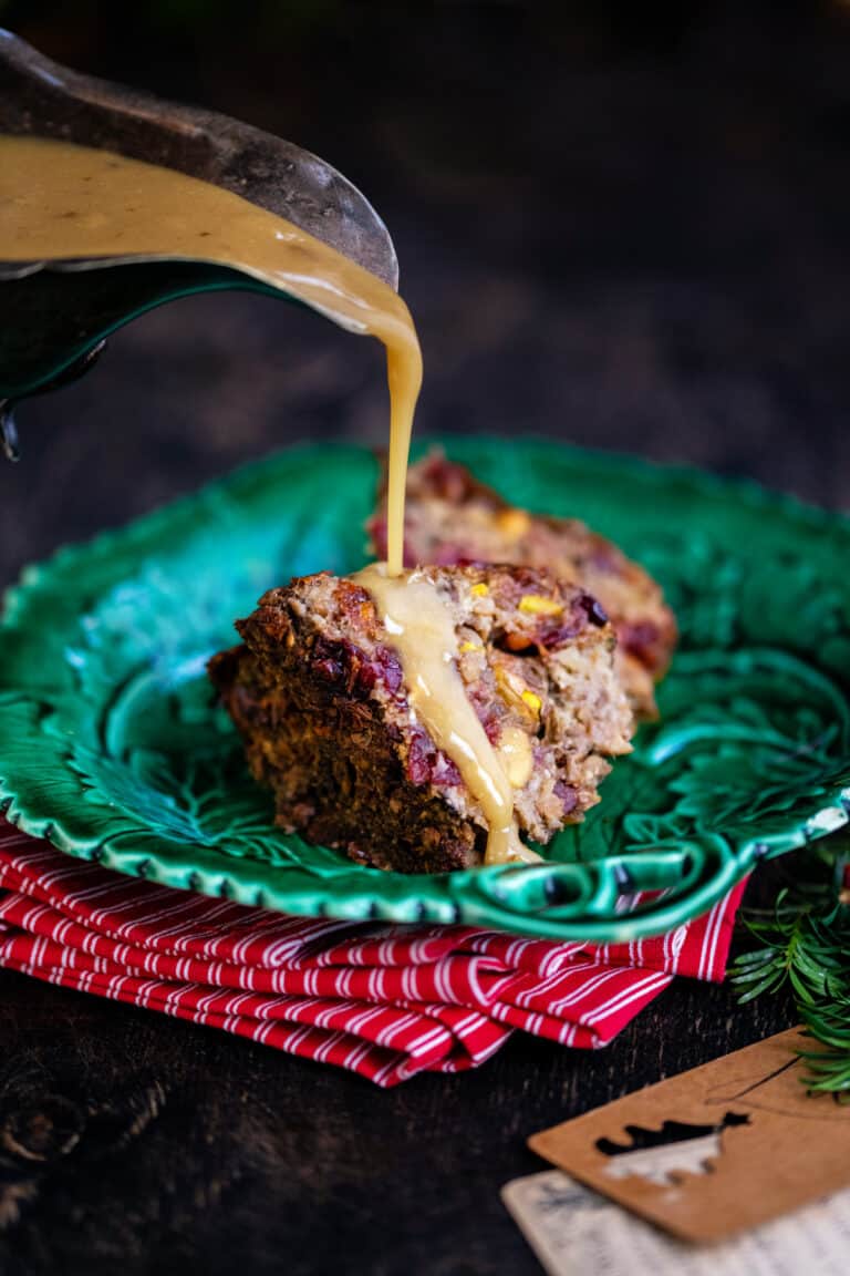 Easy Vegan Nut Roast with Onion Gravy - Supergolden Bakes