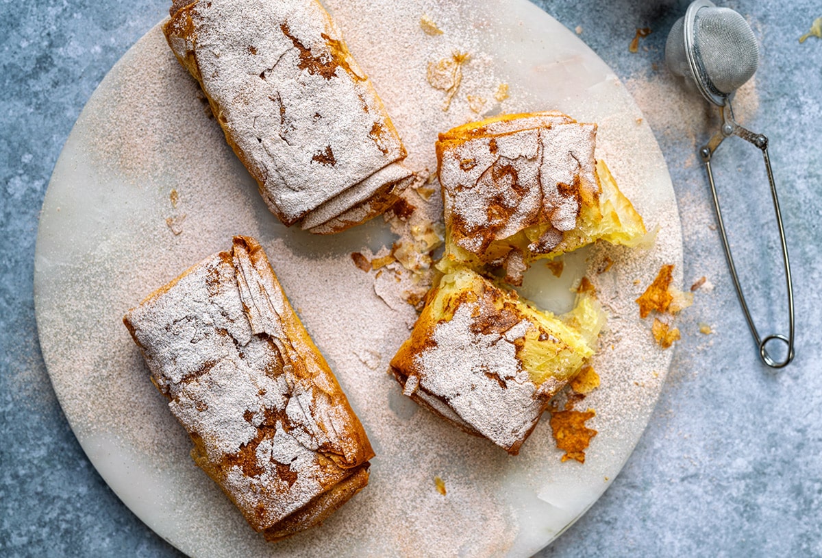 Bougatsa - Greek Custard Phyllo Pie - Supergolden Bakes