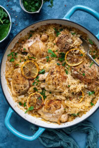 One Pot Greek Chicken and Lemon Rice - Supergolden Bakes
