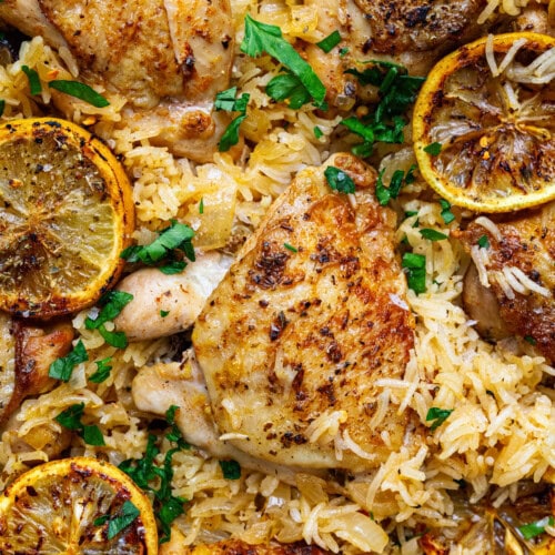 One Pot Greek Chicken and Lemon Rice - Supergolden Bakes