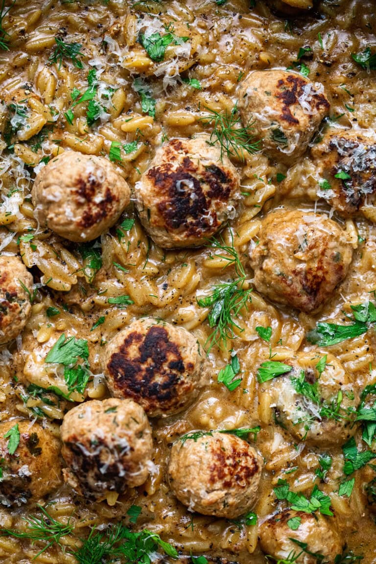 One Pot Swedish Meatballs with Orzo - Supergolden Bakes