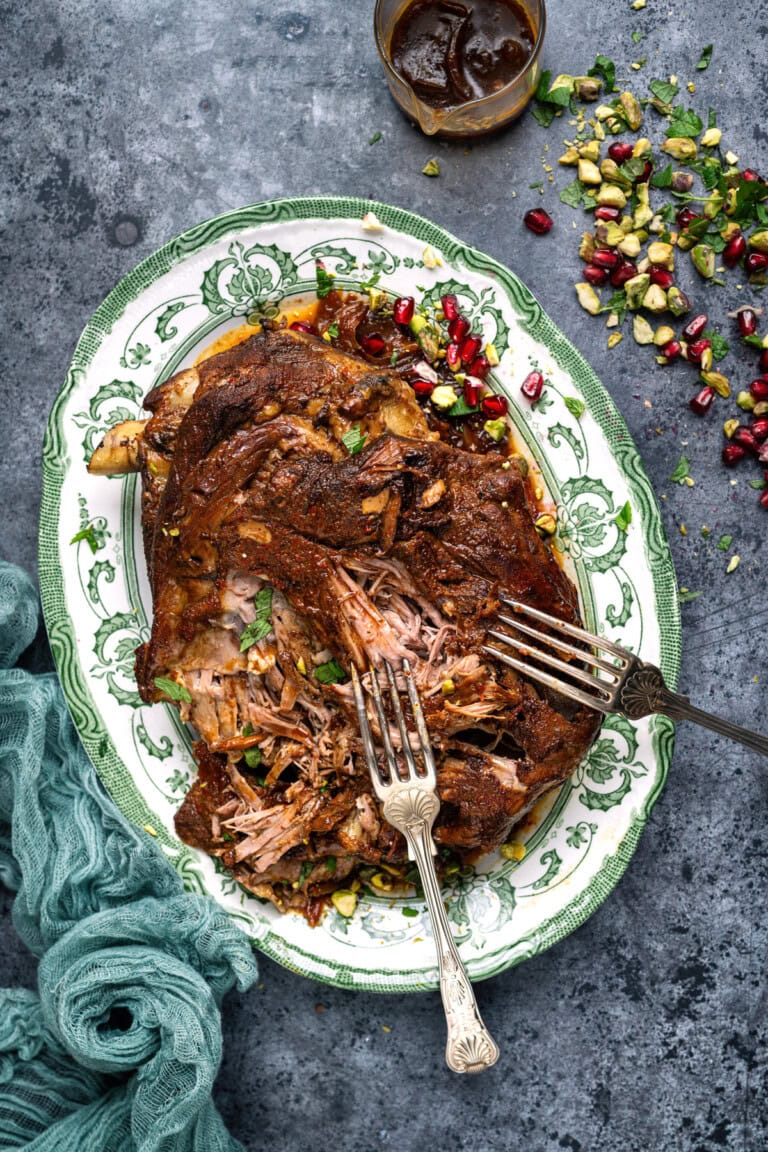 Slow Cooker Lamb Shoulder with Pomegranate Molasses - Supergolden Bakes