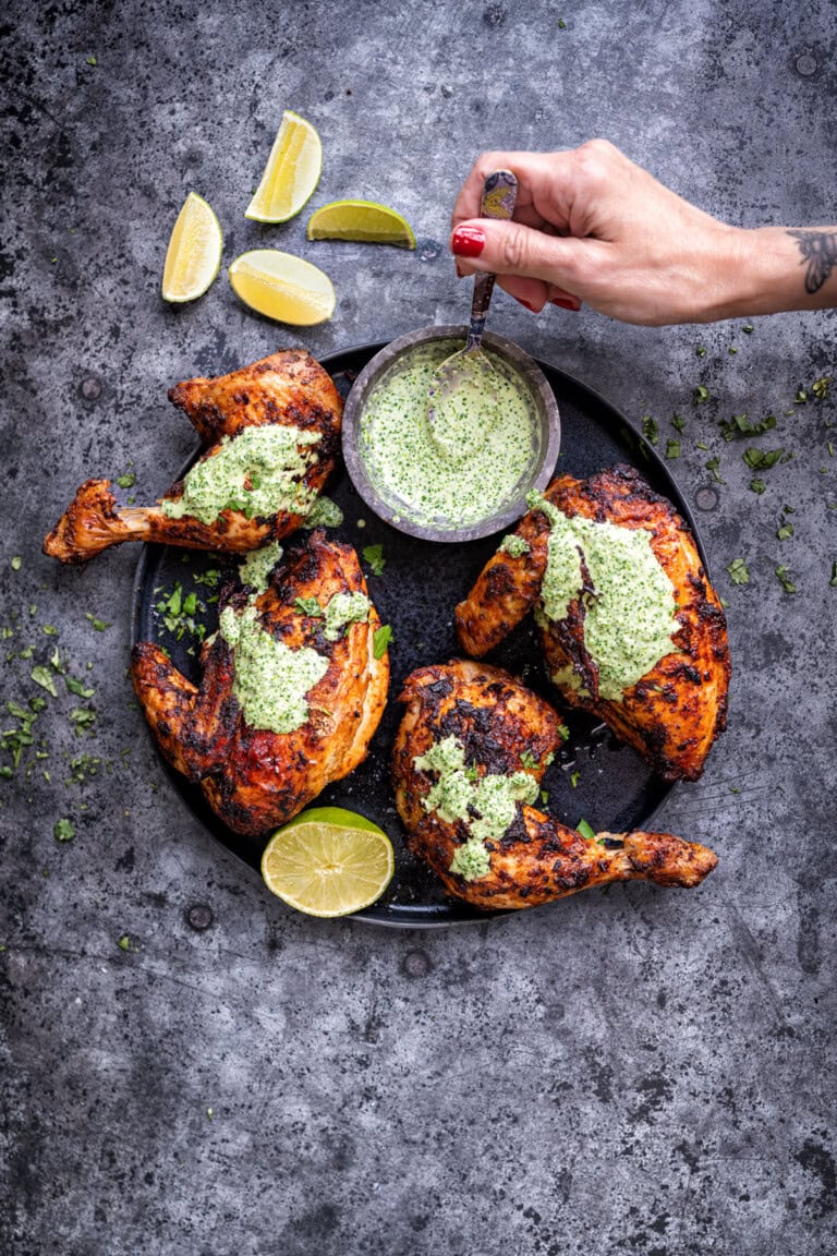 Peruvian Chicken with Green Sauce (Air Fryer or Oven) - Supergolden Bakes