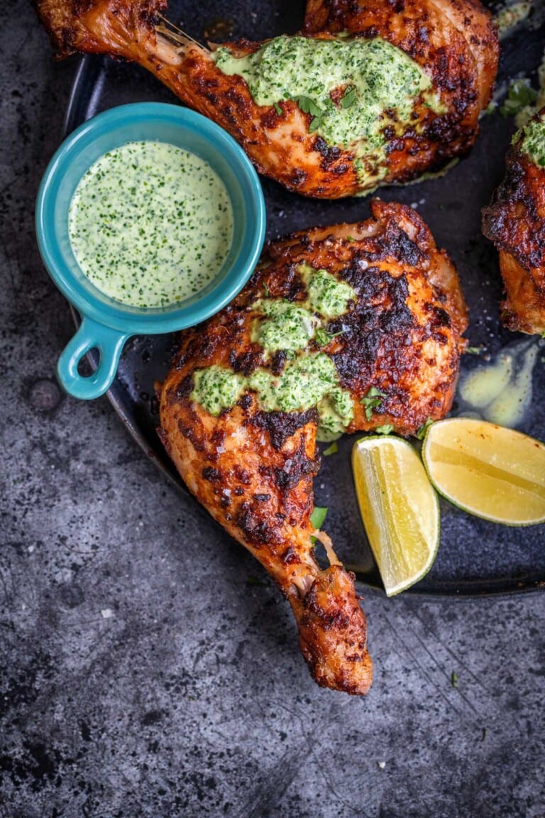 Peruvian Chicken with Green Sauce (Air Fryer or Oven) - Supergolden Bakes