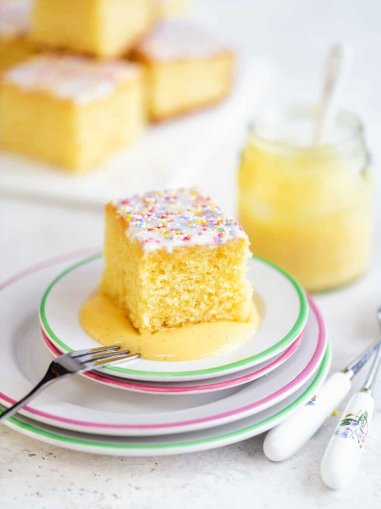 School Cake (Sprinkle Vanilla Tray Bake) - Supergolden Bakes