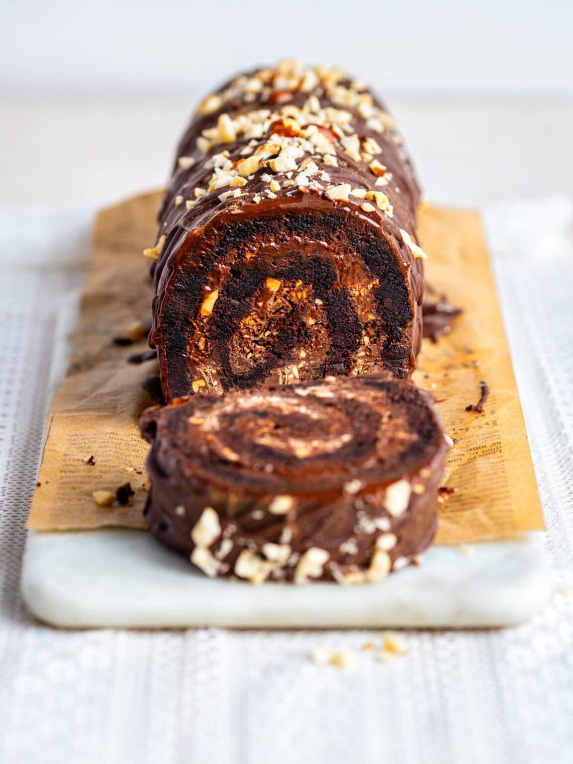 Brownie Yule Log (Brownie Roll) - Supergolden Bakes